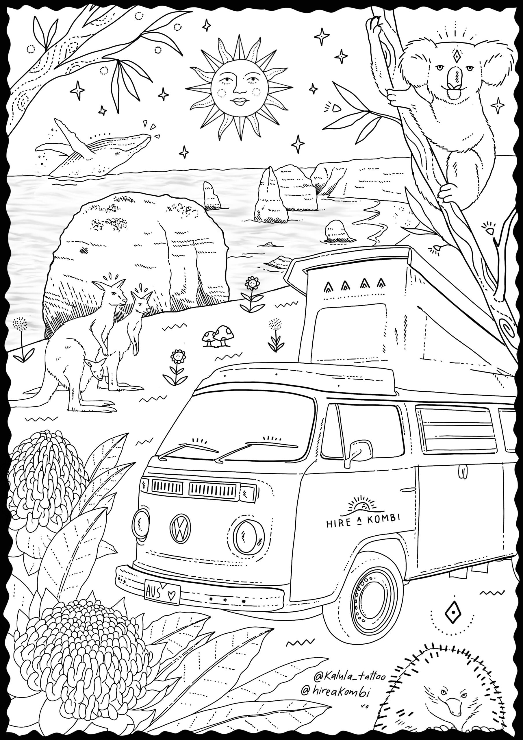 Hire a Kombi Colouring In – Great Ocean Road – HIRE A KOMBI AUSTRALIA